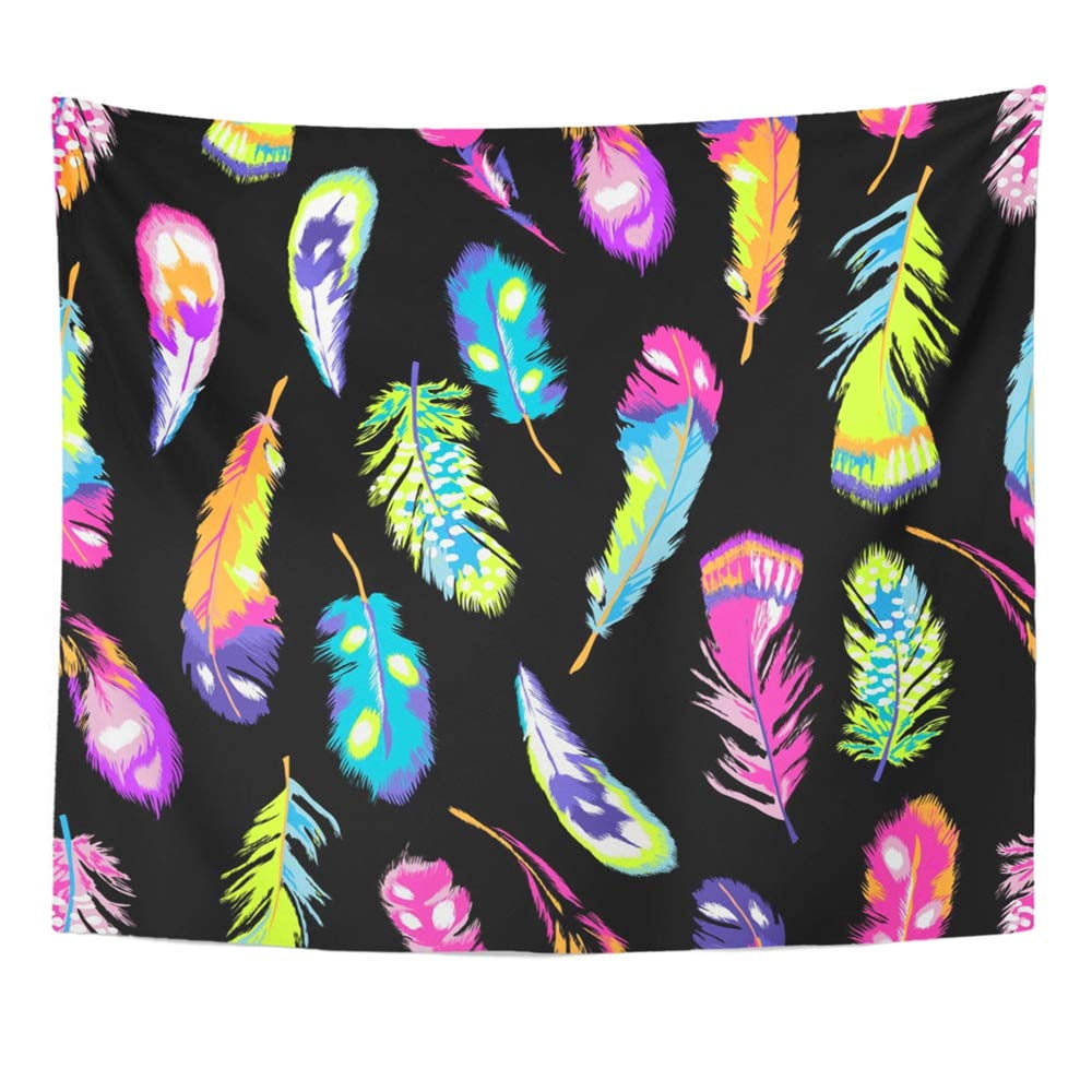 ZEALGNED Blue Fun Neon Bright Feather Colorful Bohemian Childish Aqua ...