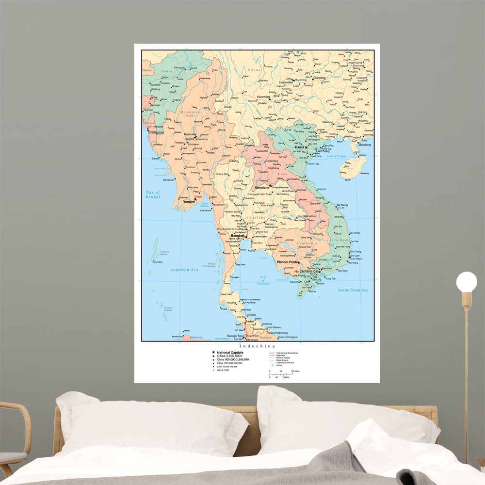 Map Indo-china Asia Wall Mural Decal Sticker, Wallmonkeys Peel & Stick ...