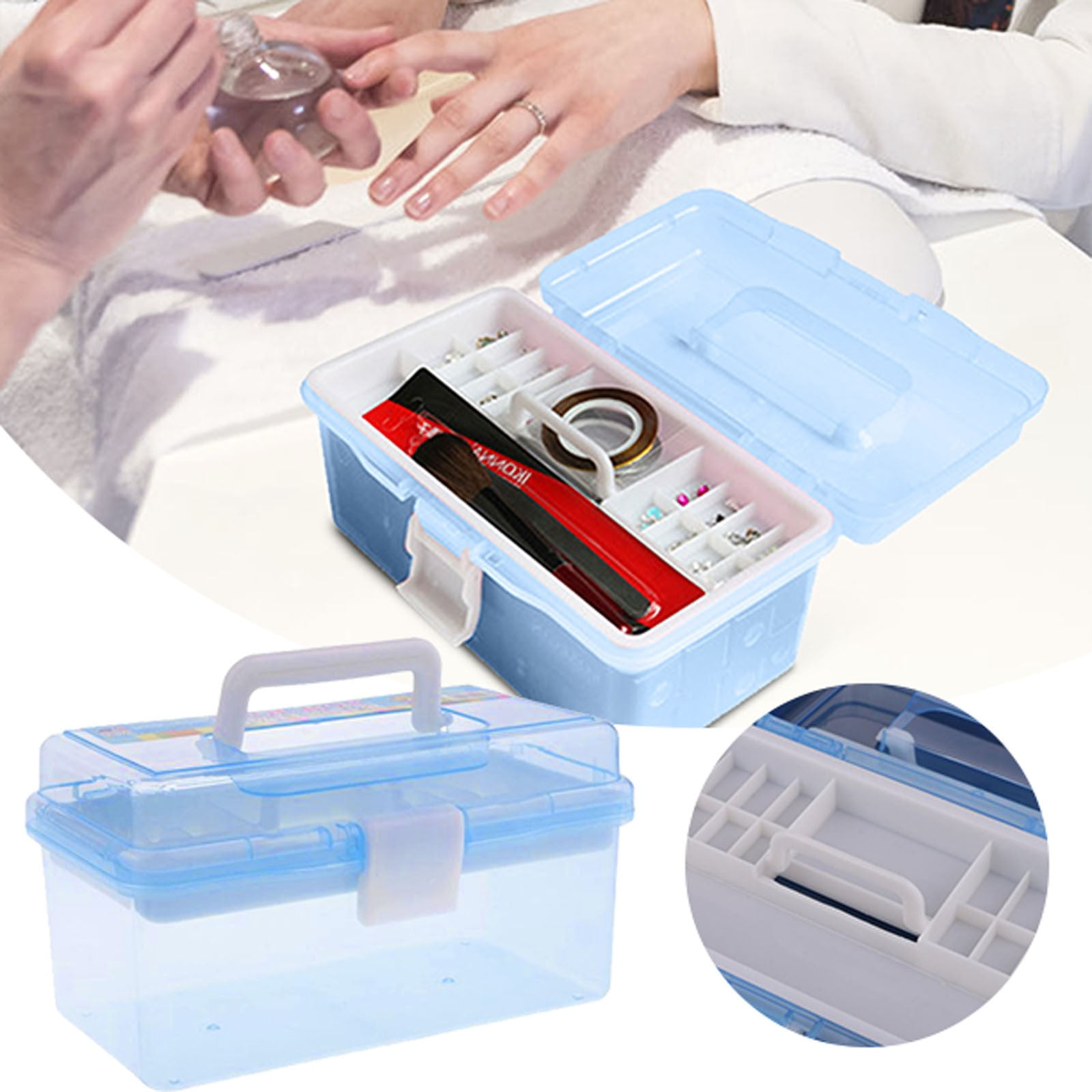 NIUREDLTD Blue Portable Box Organizer Multipurpose Sewing Box Tool Box ...