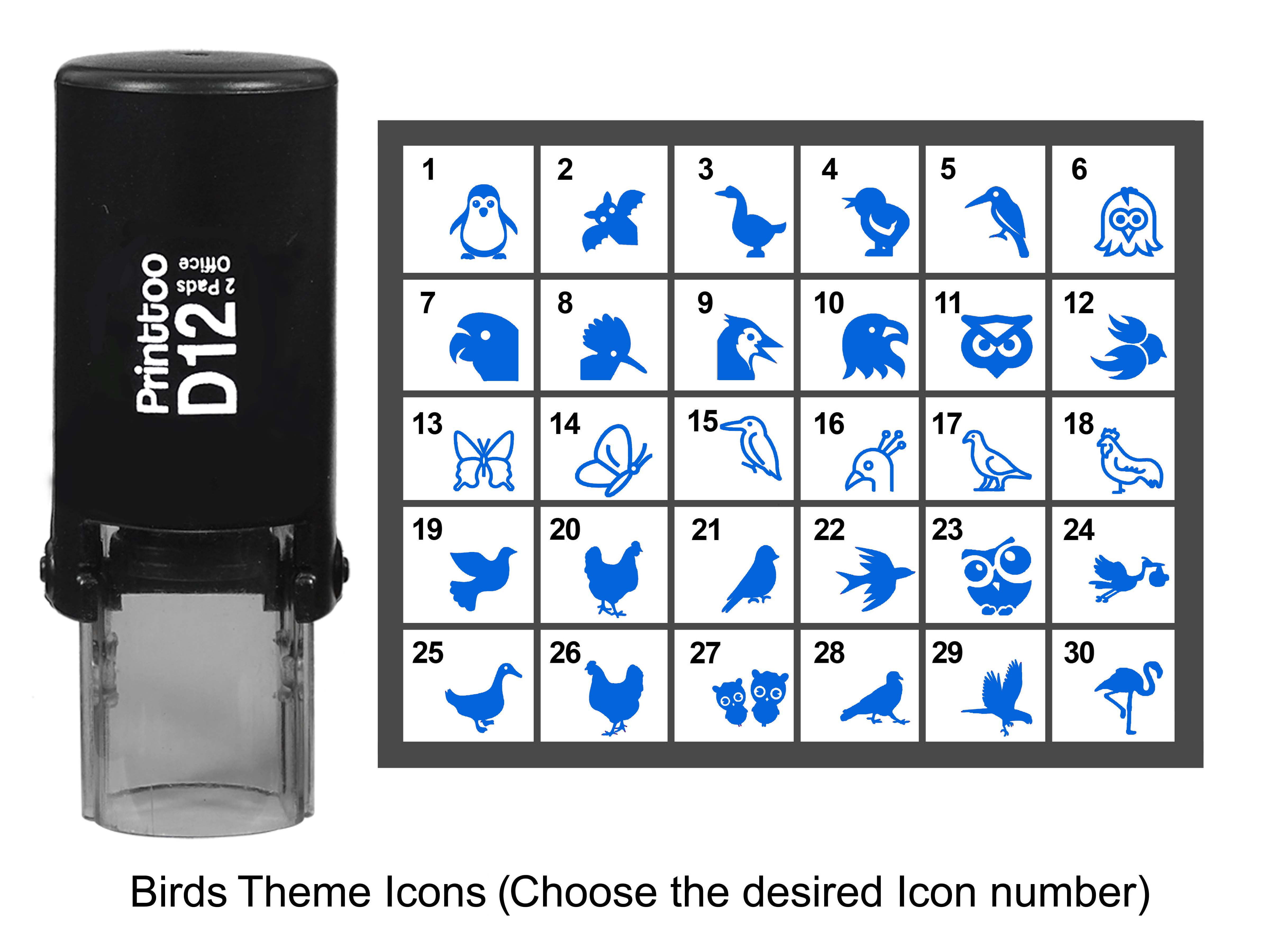 Printtoo Personalized Birds Theme Icons Round Rubber Stamp Self Inking ...