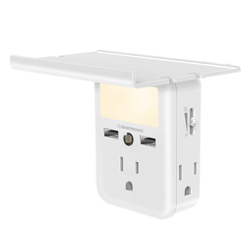 Wall Outlet Extender with LED Night Light and Built-in Shelf , 3 AC ...
