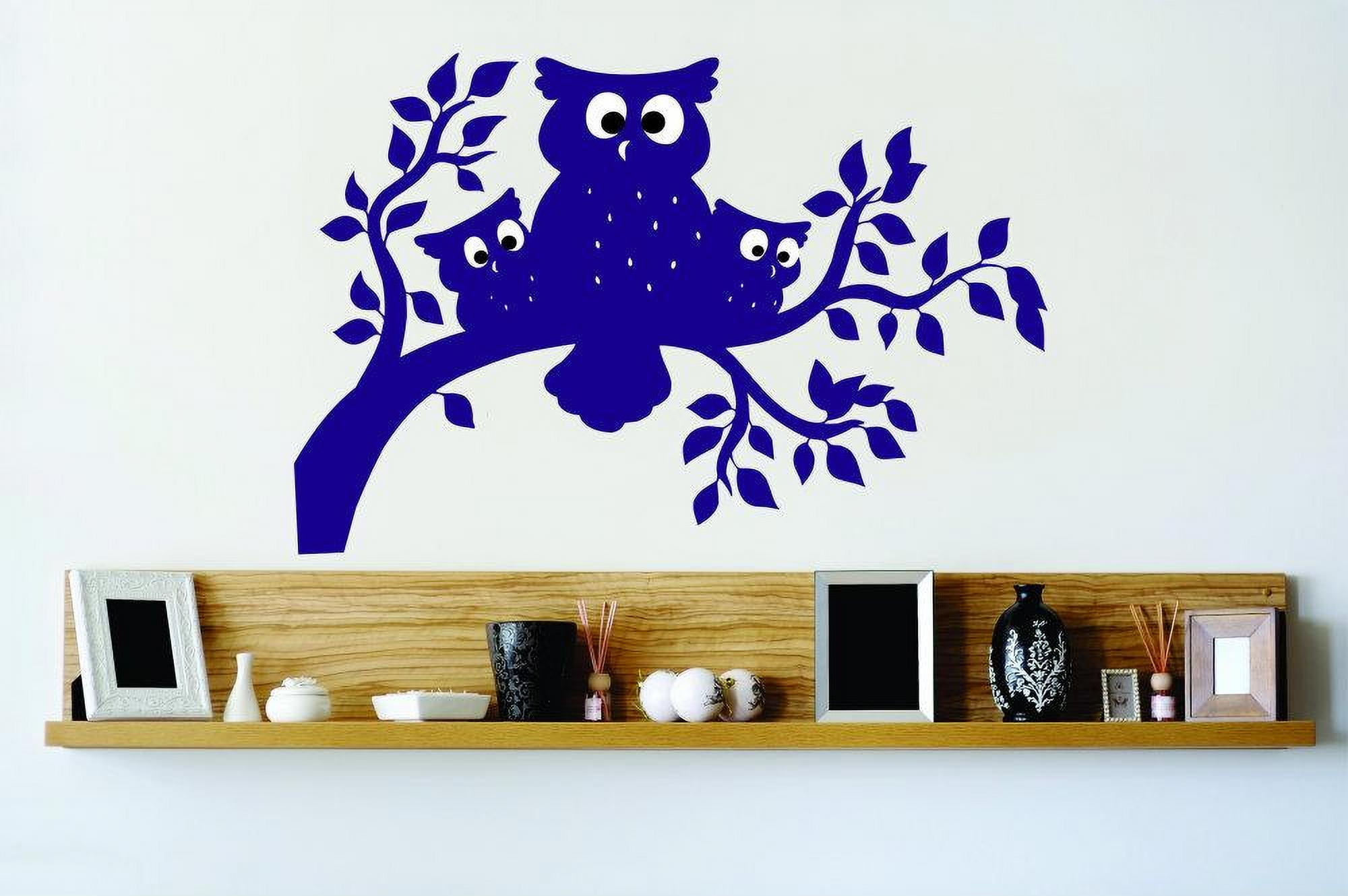 Design With Vinyl Home Wall Decals Three Owls On A Tree Branch Night ...