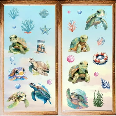 4Styles Sea Turtles Window Decals Static Sea Animal Glass Sliding Door ...