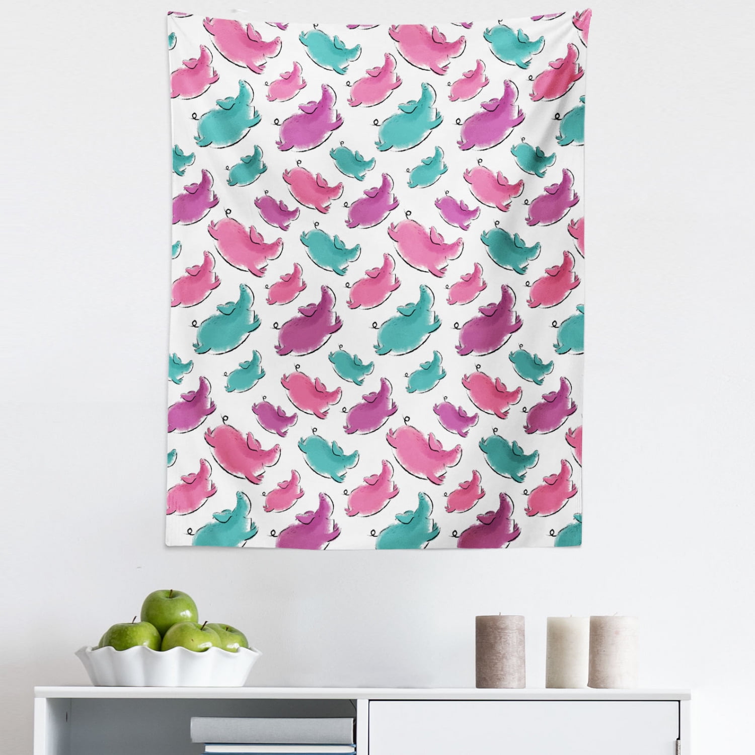 Pig Tapestry, Illustration of Hand Drawn Watercolor Style Silhouettes ...