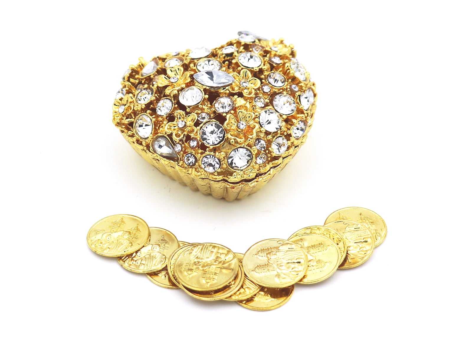 JOICE GIFT Gold Wedding Arras de boda Metal Heart Rhinestone Box Set ...