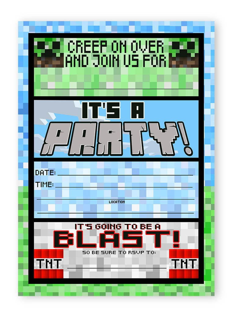 Pixel Party LARGE Invitations - 12 Invitations + 12 Envelopes - Made in ...