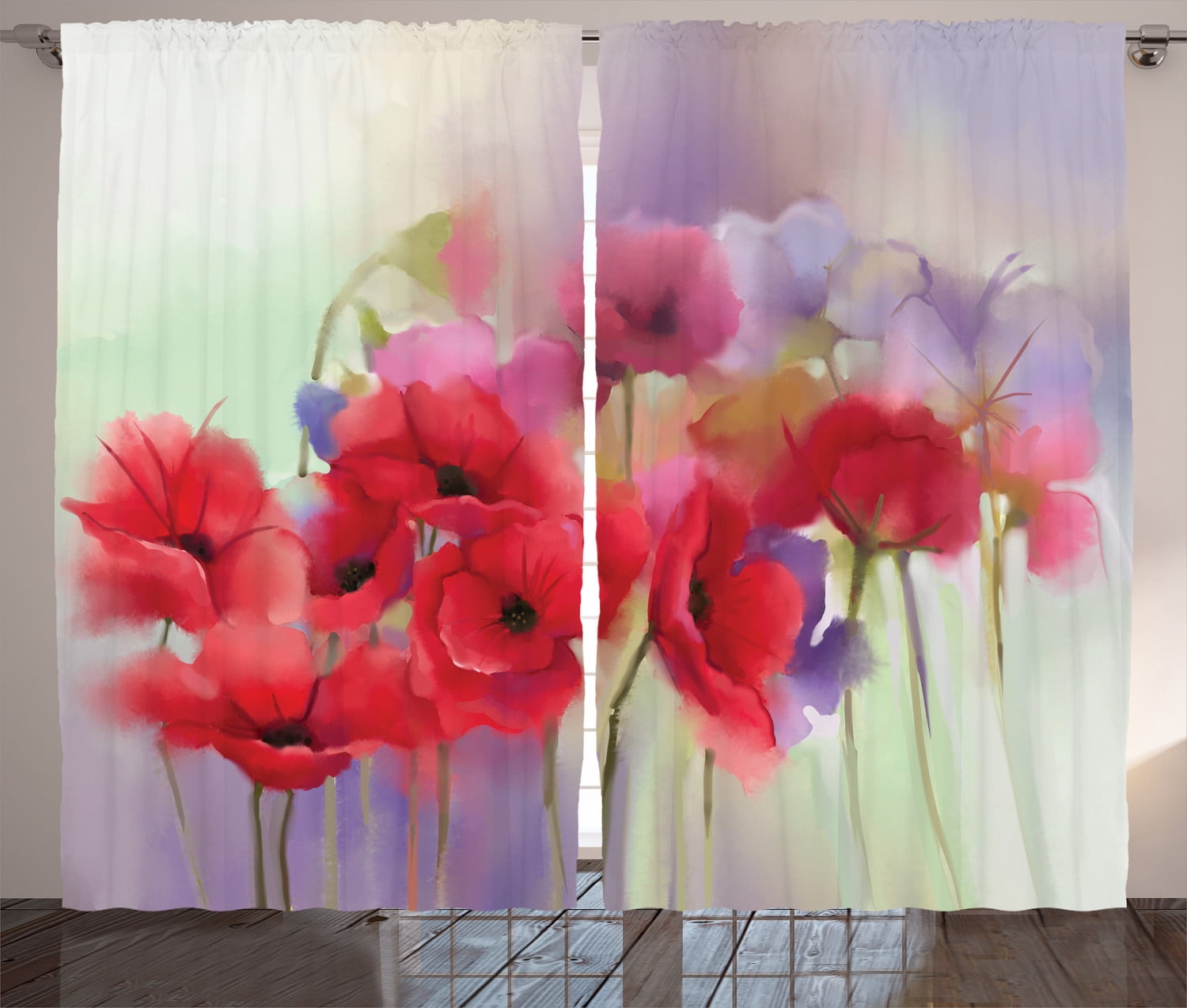 Poppy Decor Curtains 2 Panels Set, Poppy Flowers Blur Spring Floral ...