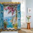 Blue Ocean Shower Curtain, Coastal Open Window Sailing Boats Floral ...