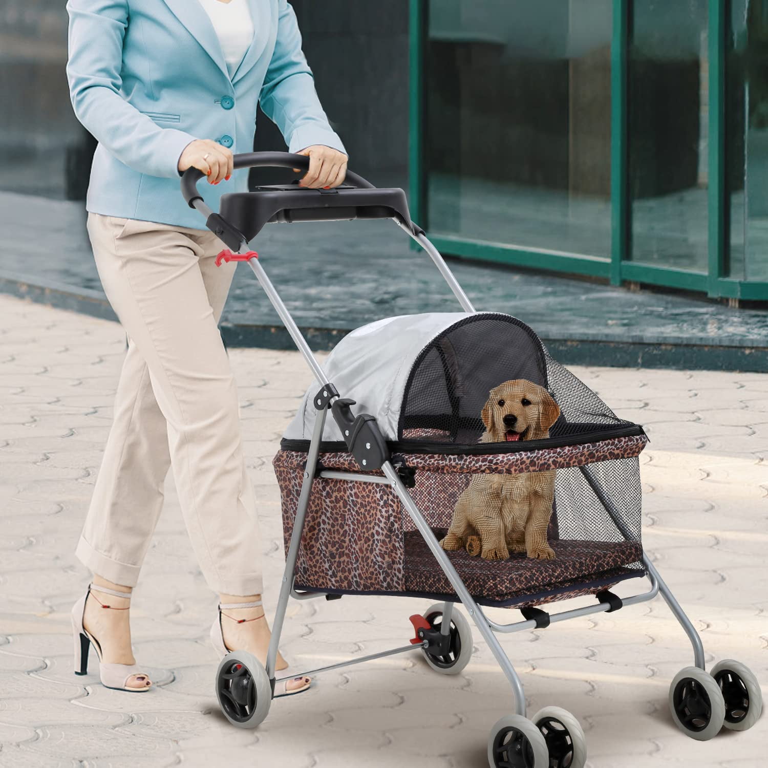 NiamVelo Dog Stroller Folding Pet Cat Stroller with 4 Wheels Portable ...