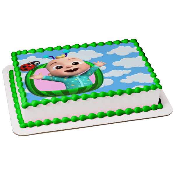 Cocomelon Baby JJ In Watermelon Ladybug Clouds Filled Background Edible ...
