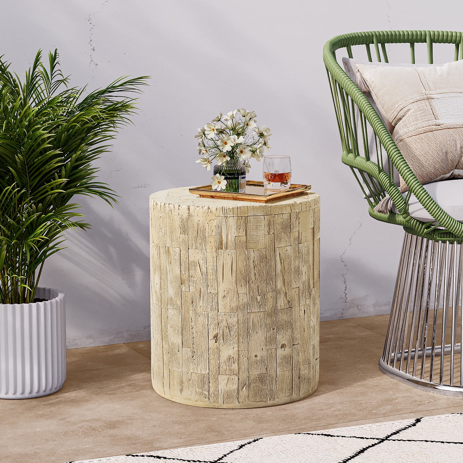 COSIEST Outdoor Round Mosaic MgO Patio End Table in Cream - Walmart.com