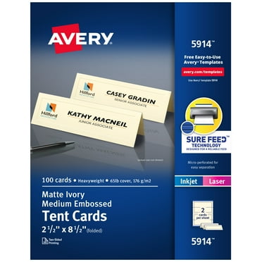 Avery Large Tent Cards, 3.5 x 11", White/Embossed Border, 50 (5309) - Walmart.com