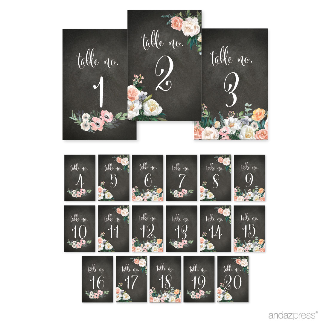 Peach Chalkboard Floral Garden Party Wedding Collection, Table Numbers ...