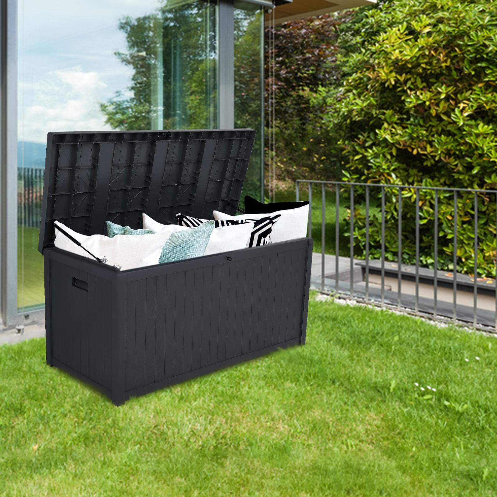 GoDecor 113gal Plastic Deck Storage Container Box Lockable Seat ...