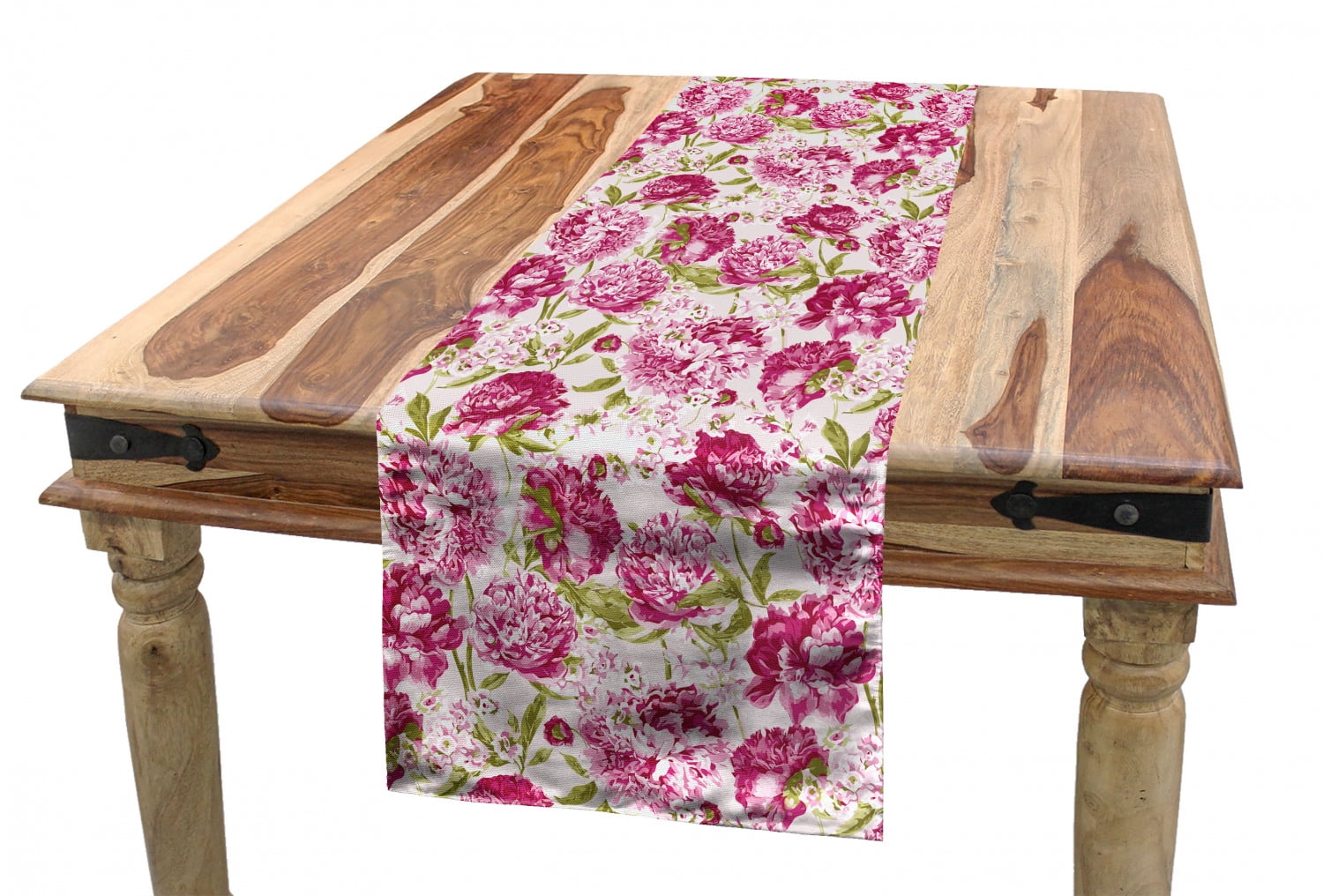 Flowers Table Runner, Floral Theme Vintage Pink Peonies and Leaves ...