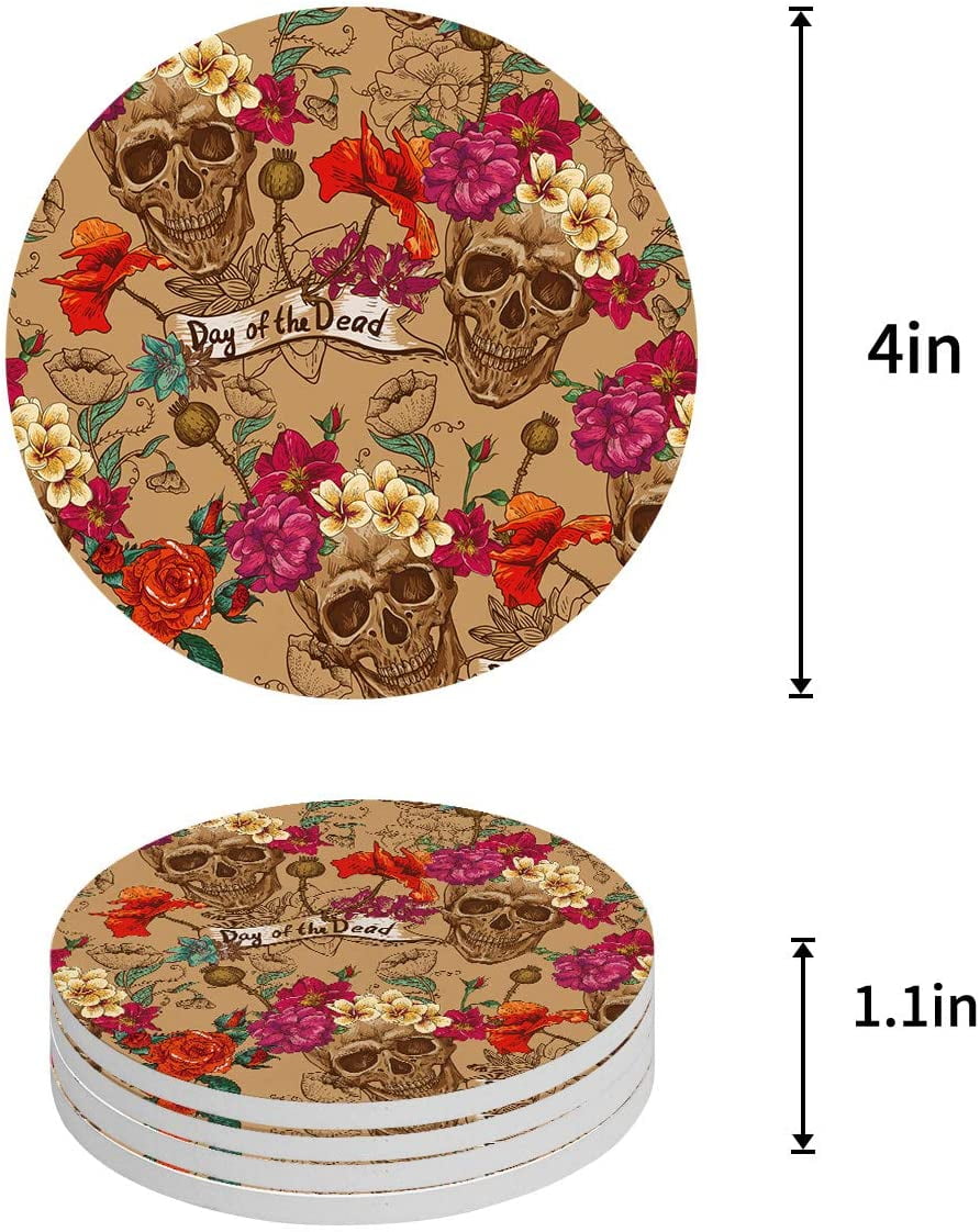 FMSHPON Human Skeleton Set of 8 Round Coaster for Drinks, Absorbent ...