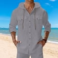 JUUYY Mens Cotton Linen Button Down Hooded Shirt Long Sleeve Casual ...
