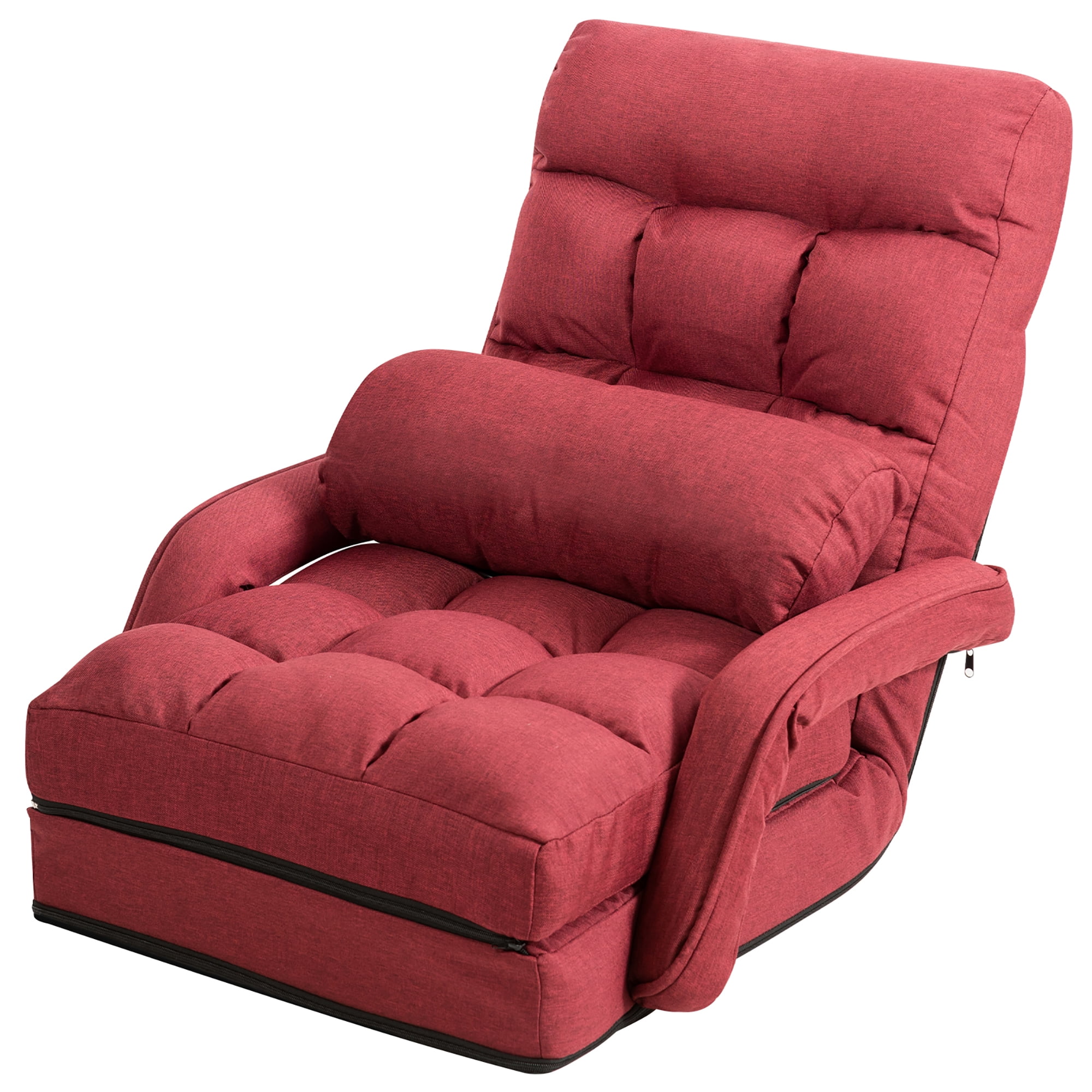 Costway Folding Floor Armchair W/ 6-Position Adjustable Back & Lumbar ...