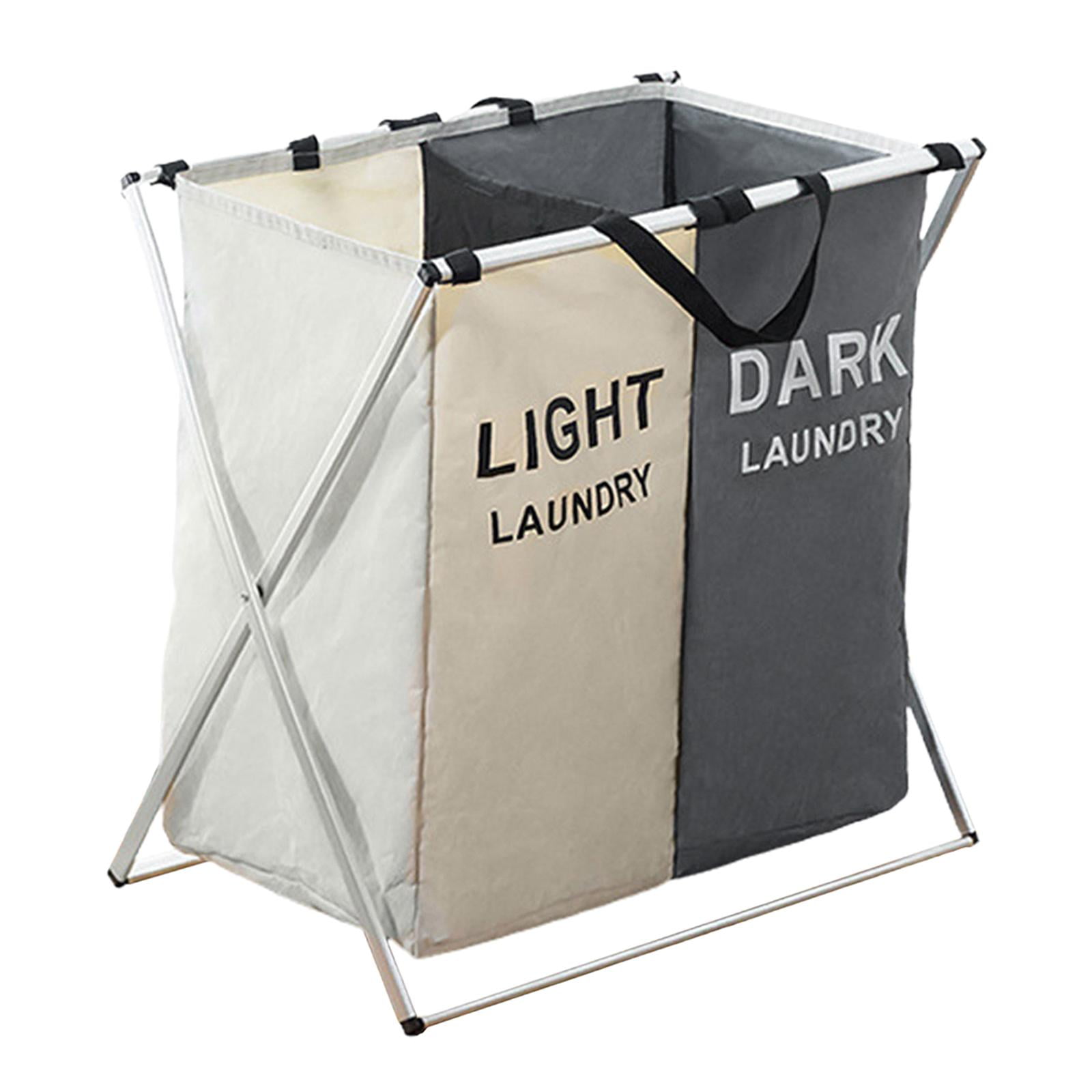 Laundry Cloth Hamper Sorter Basket Bin with Aluminum Washing Gray Beige ...