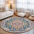 Beige Dark Blue Red Orange Flower 4FT Round Area Rugs for Living Room ...