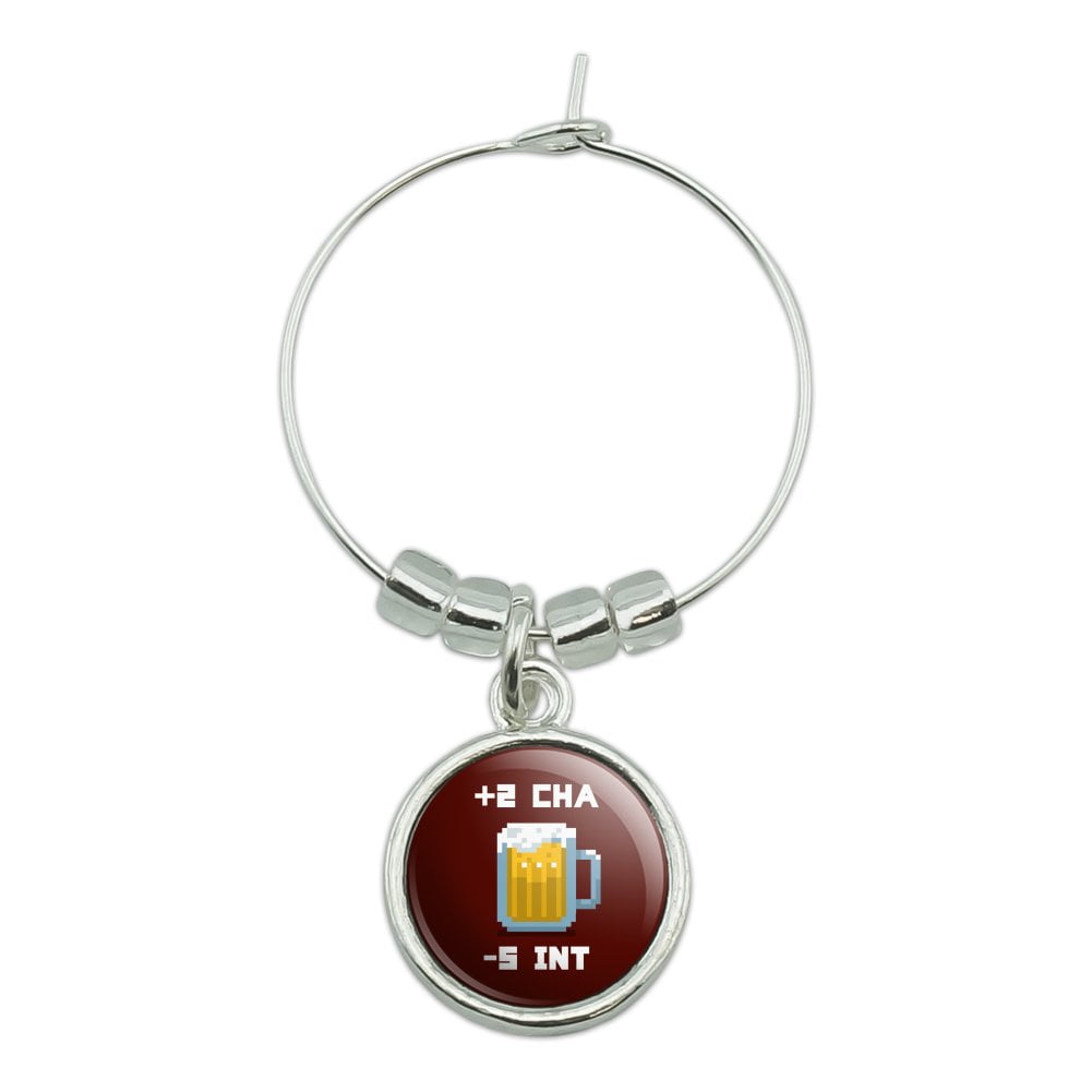 8-Bit Pixel Retro Beer Charisma Buff Gamer Game Wine Glass Charm Drink ...
