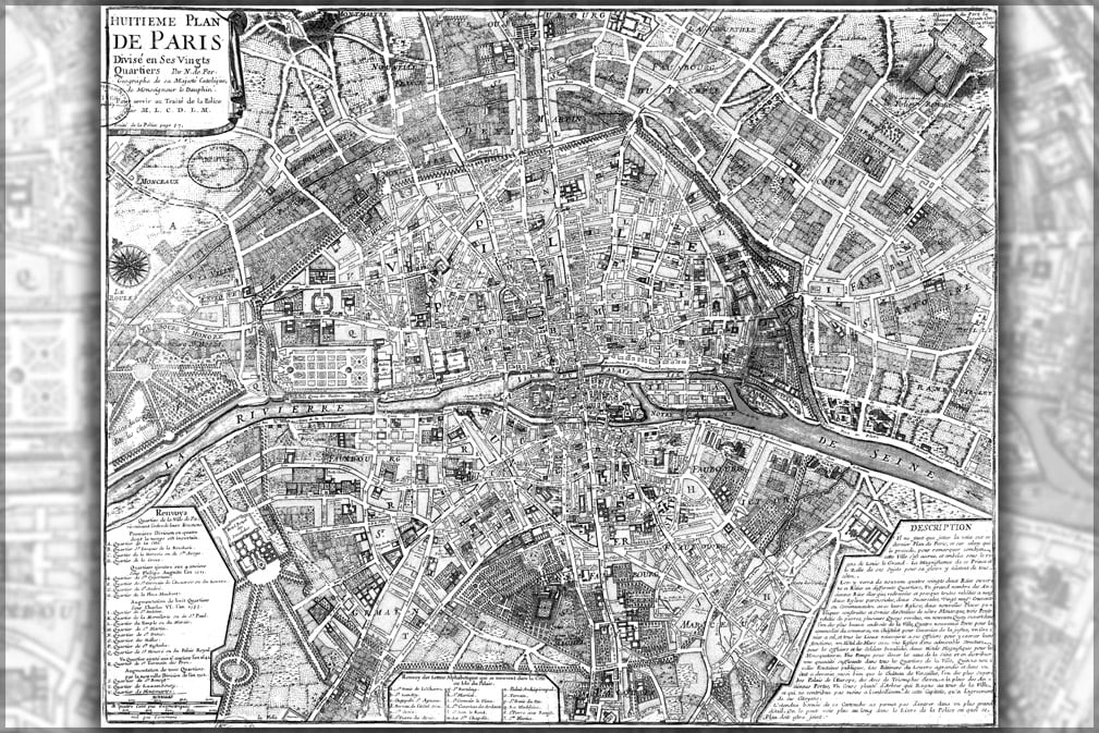 24"x36" Gallery Poster, map of Paris france circa 1705 - Walmart.com