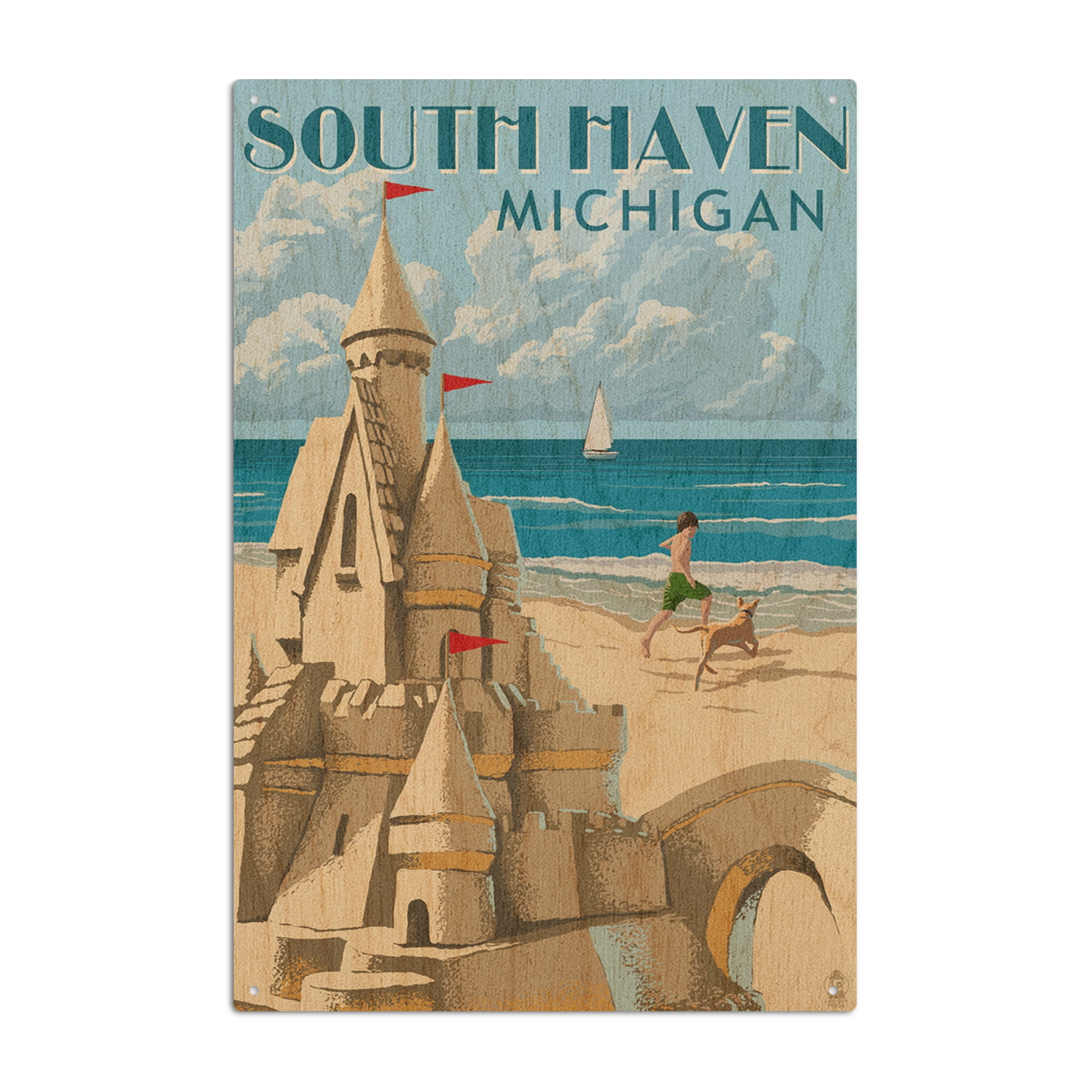 South Haven, Michigan, Sandcastle Birch Wood Wall Sign (6x9 Rustic Home ...