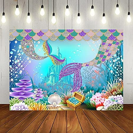 YOITEA Mermaid Party Backdrop for Photography Little Mermaid Background ...