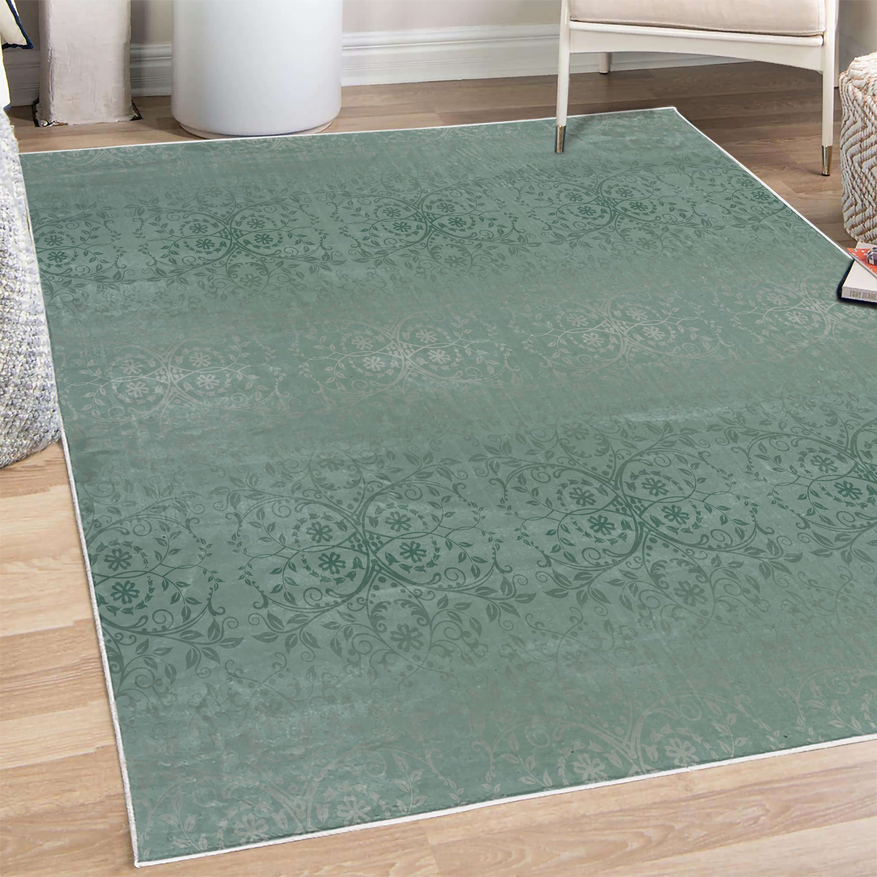 Floral Decorative Rug, Victorian Lace Flowers and Leaves Retro ...