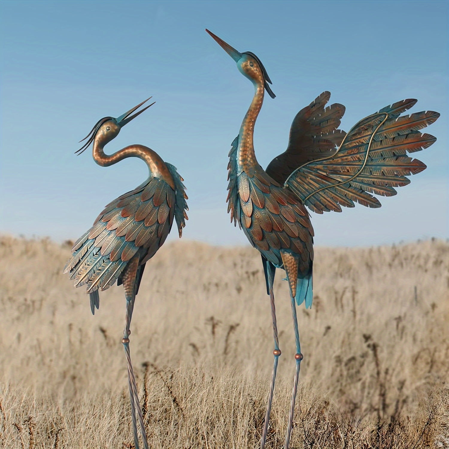 Click here for Grm 2pcs Metal Crane Statue  Garden Decoration  Ga... prices