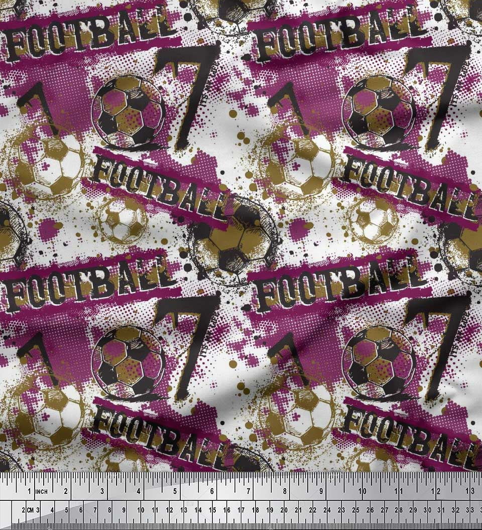 Soimoi Pink Satin Silk Fabric Brush Stroke & Football Men Print Fabric ...