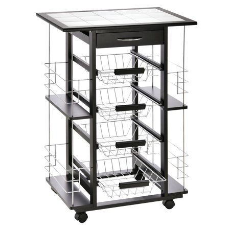 HOMCOM 4-Tier Kitchen Trolley Cart on Rolling Wheels with 4 Removable ...