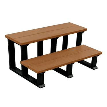 Titan Great Outdoors Teak Portable Spa Steps, 2-Tier Hot Tub Steps ...