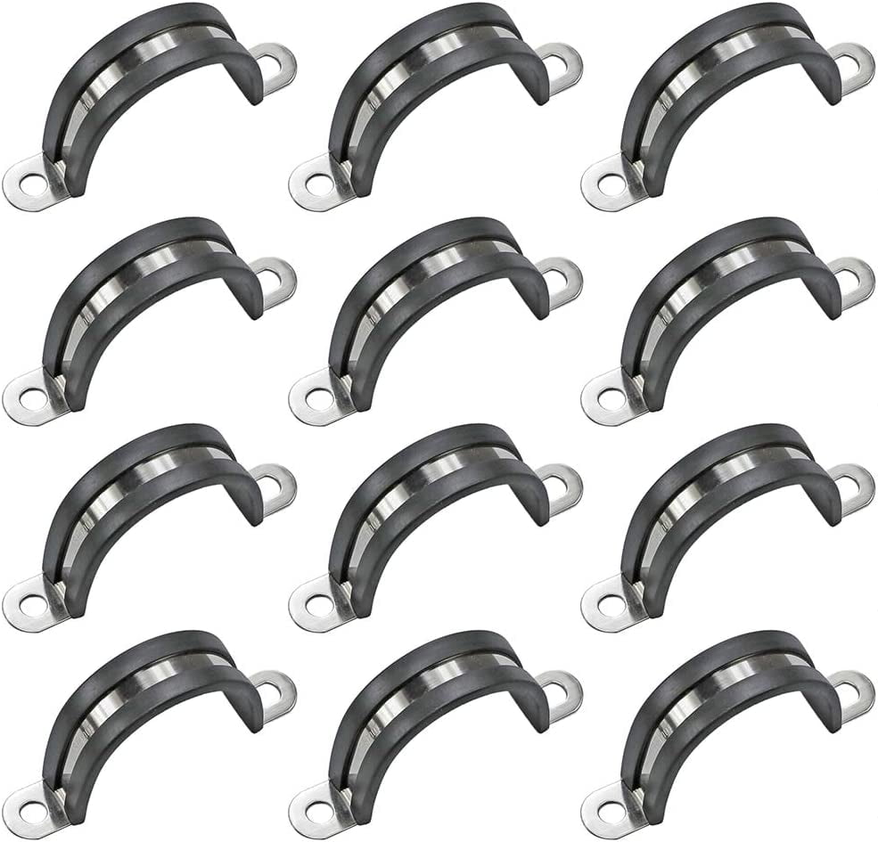 12 Pcs 42mm Rubber Pipe Strap 304 stainless steel Rubber Cushioned ...