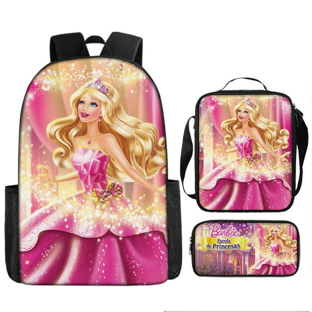 Barbie Princess Backpack Three-Piece Pink Barbie Girl Backpack Large ...
