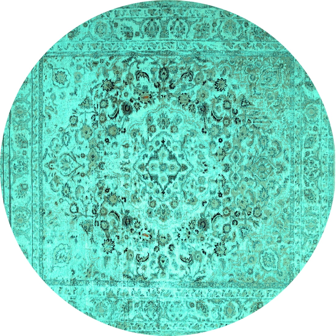 Ahgly Company Indoor Round Medallion Turquoise Blue Traditional Area ...