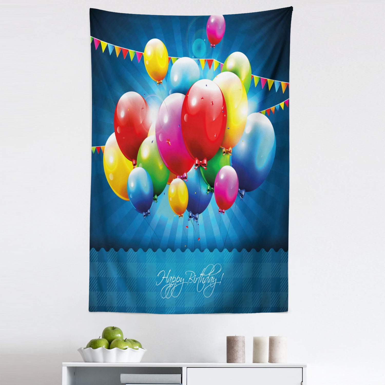 Fun Tapestry, Vibrant Colored Realistic Balloons and Party Flags on ...