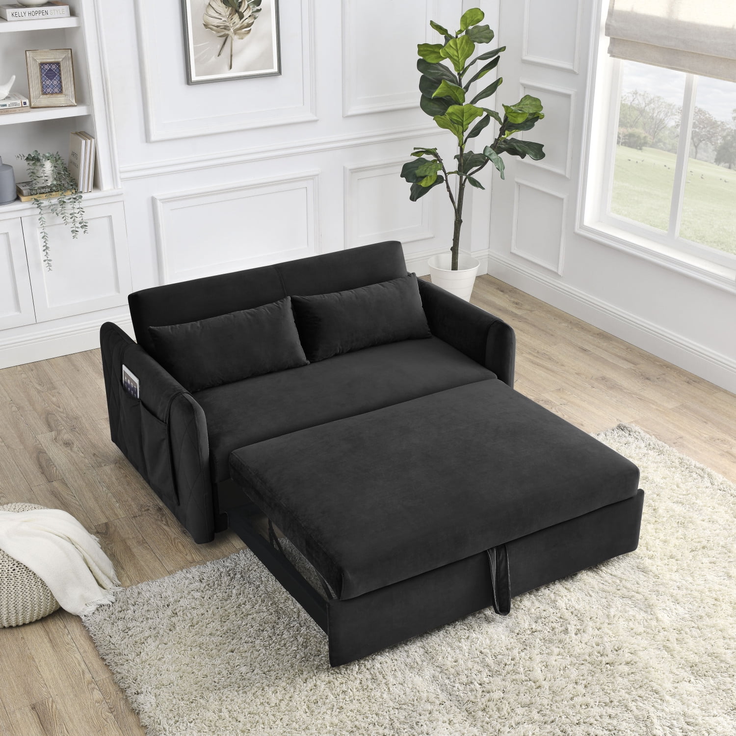 Holaki 55" Modern Convertible Sofa Bed with 2 Detachable Arm Pockets ...