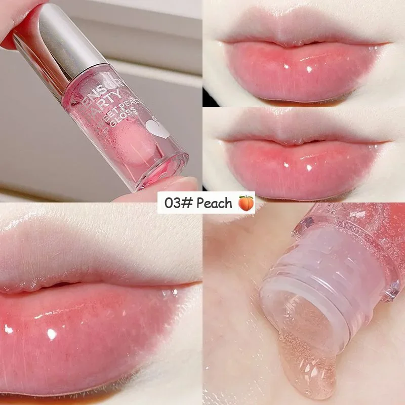 4 colores fruta cristal gelatina aceite de labios melocotón hidratante ...