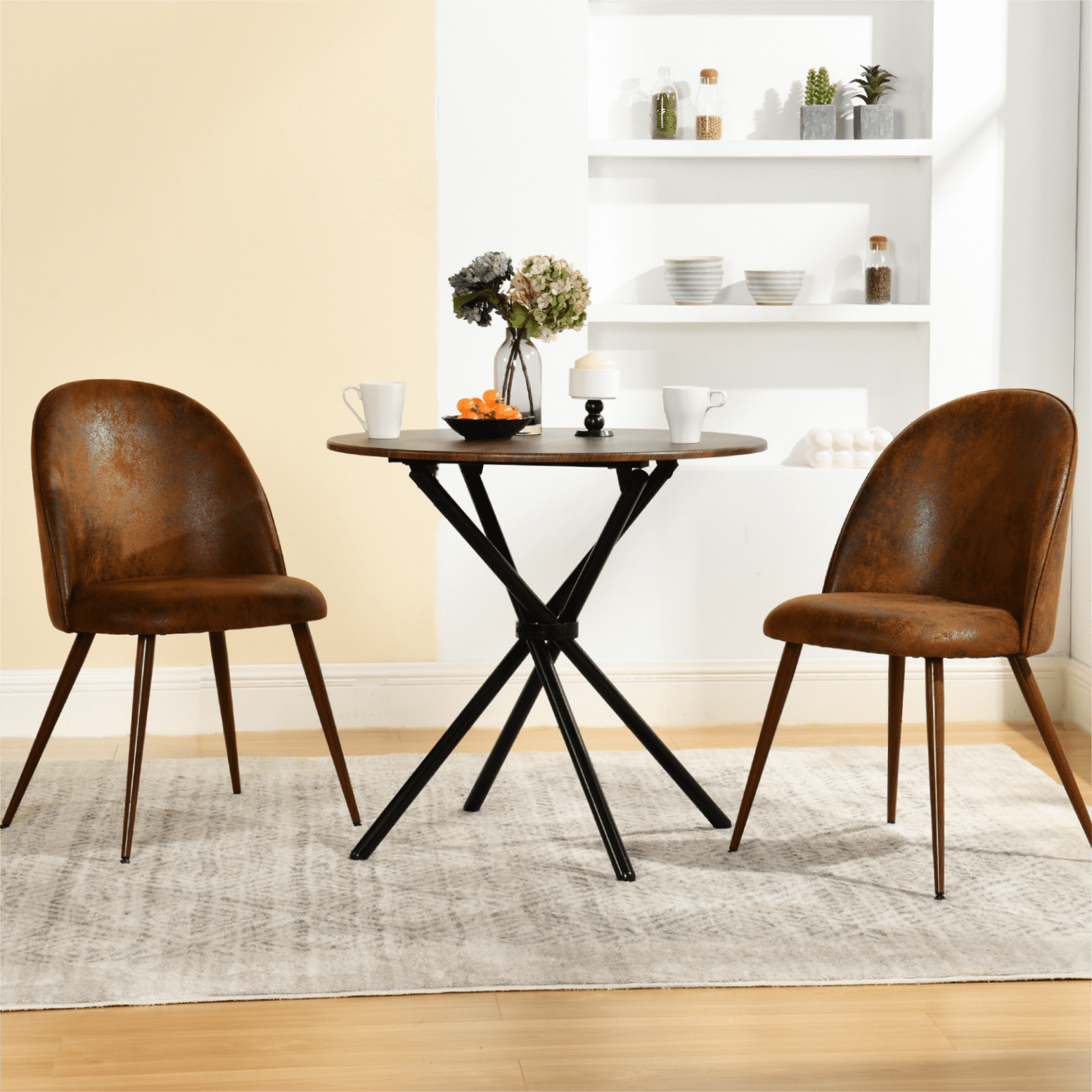 Homy Casa Set of 2 Armless Dining Chairs with Curved Upholstered Back ...