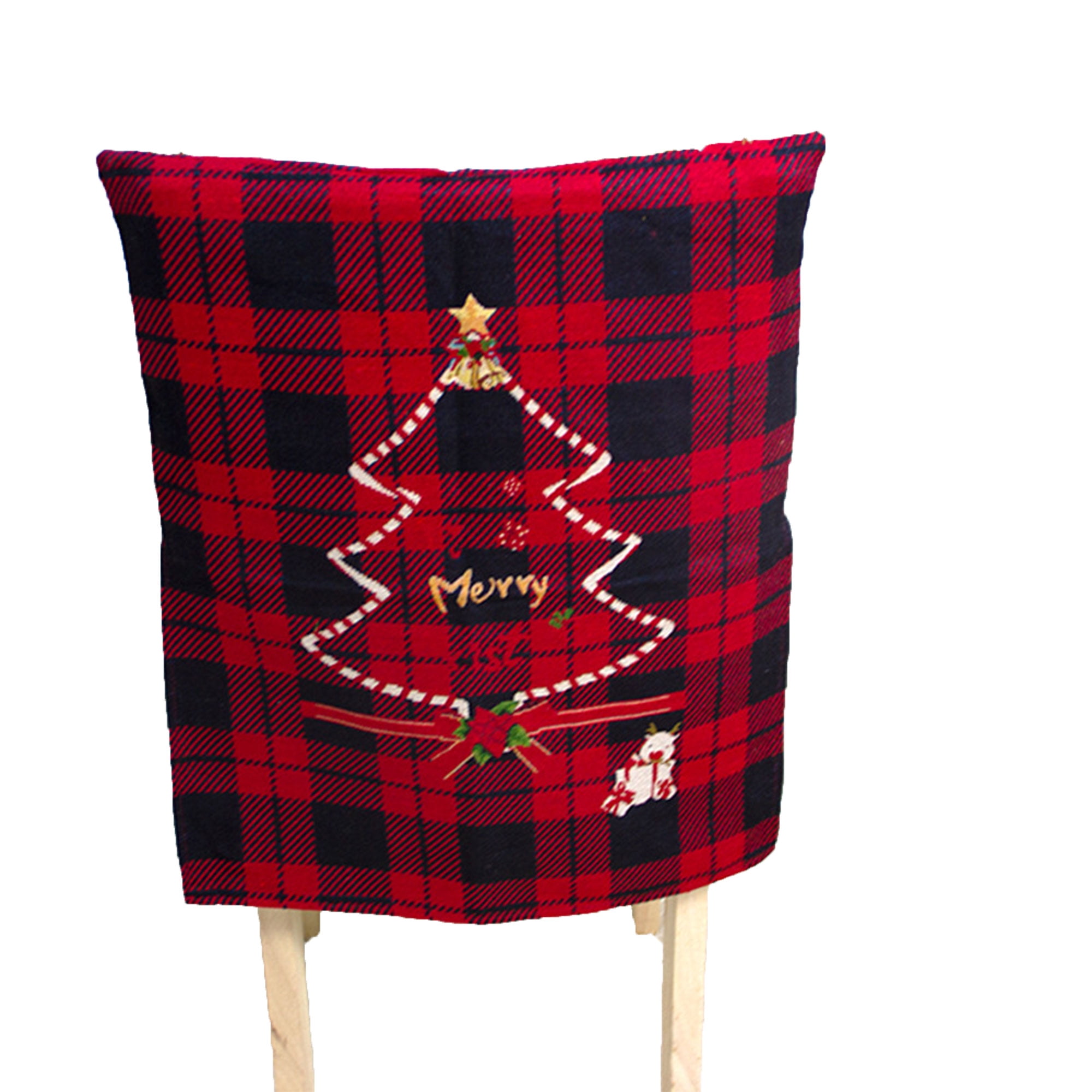 EYIIYE Christmas Chair Cover, Cute Cartoon Letter Print Buffalo Plaid ...