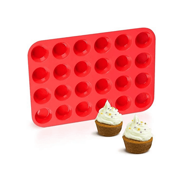 Reusable Silicone Muffin & Cupcake Baking Pan - Mini 24 Cup Top Cake ...