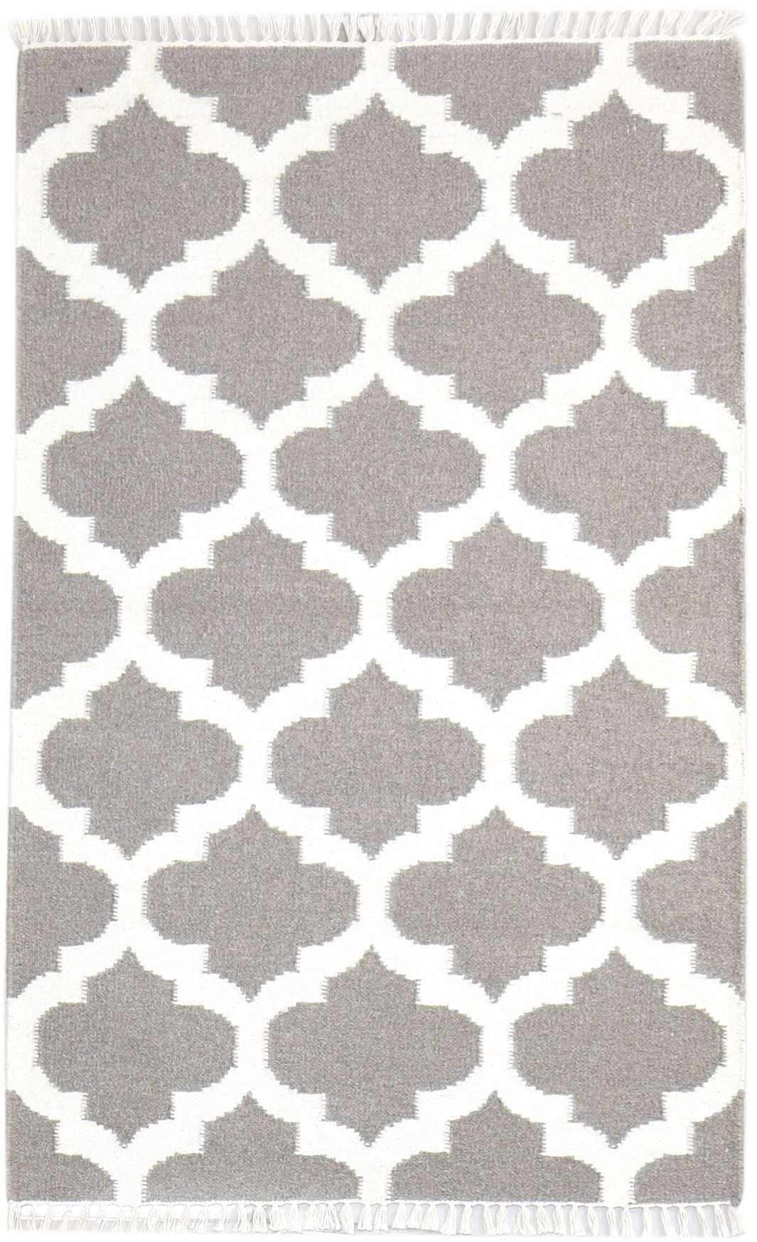 Wool Grey Rug 3' X 5' Modern Dhurrie Moroccan Scroll Tile Small Carpet ...
