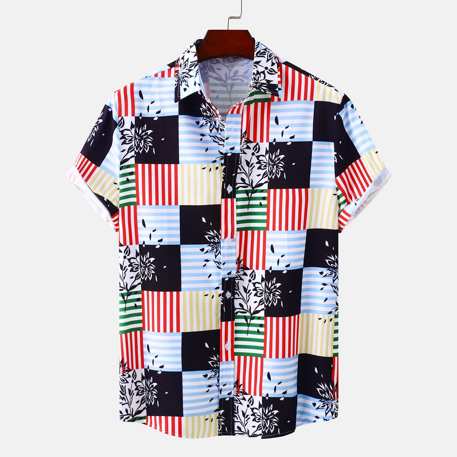 Aoochasliy Summer Clearance Mens Shirts Casual Hawaii Print Turndown ...