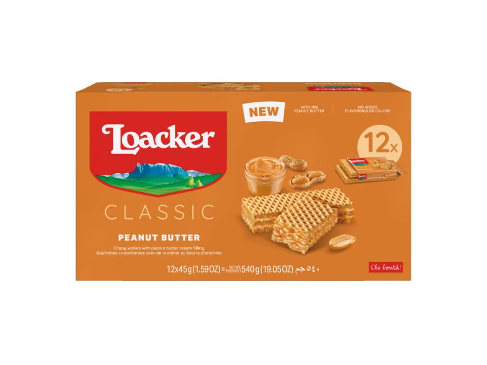 Loacker Classic Peanut Butter Wafers, NON-GMO Crème-filled Wafer Snack ...