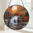 Fall Waterfall Landscape Stained Glass Style Suncatcher, Decorative ...