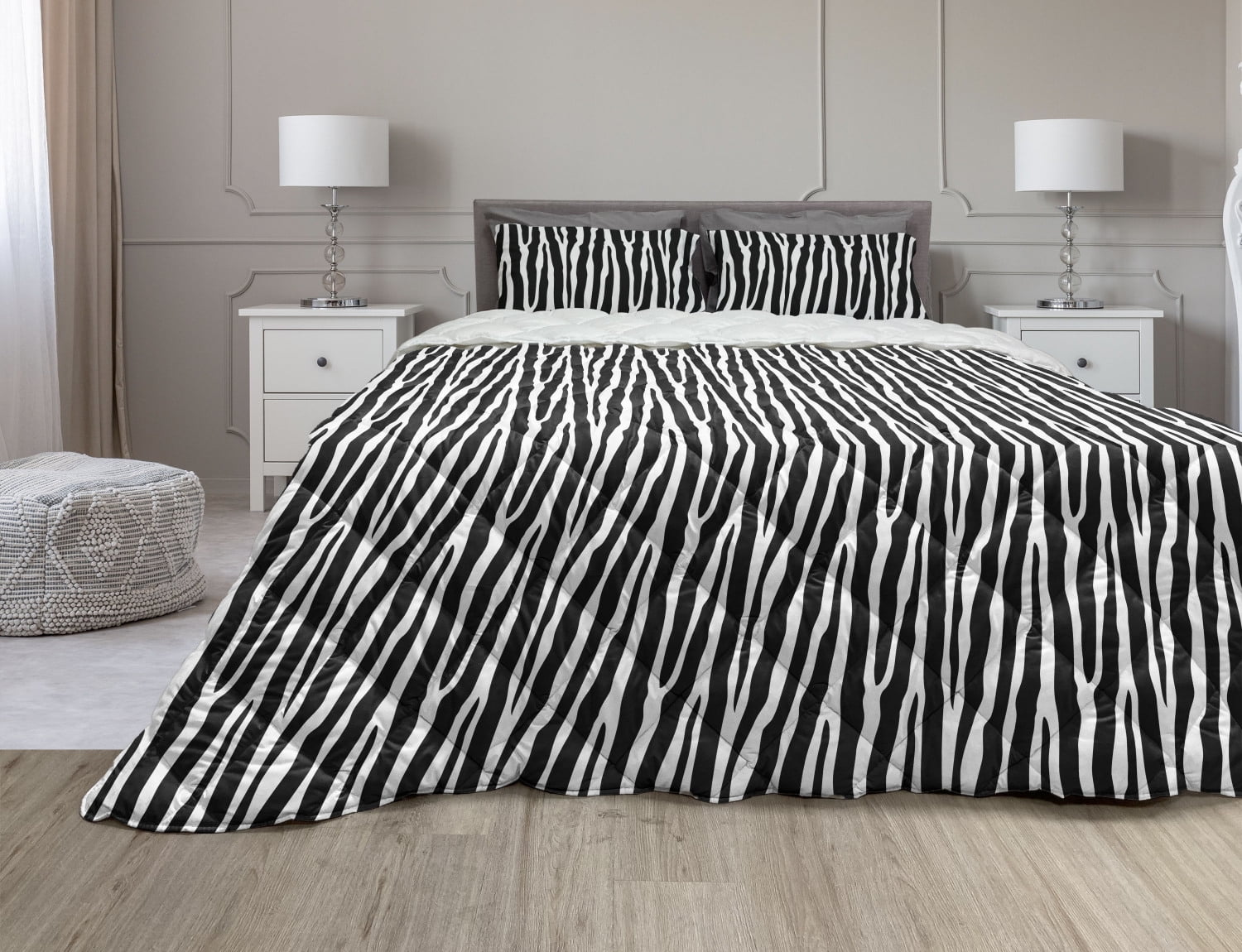 Zebra Print Comforter & Sham Bedding Set, Simplistic Exotic Savanna ...