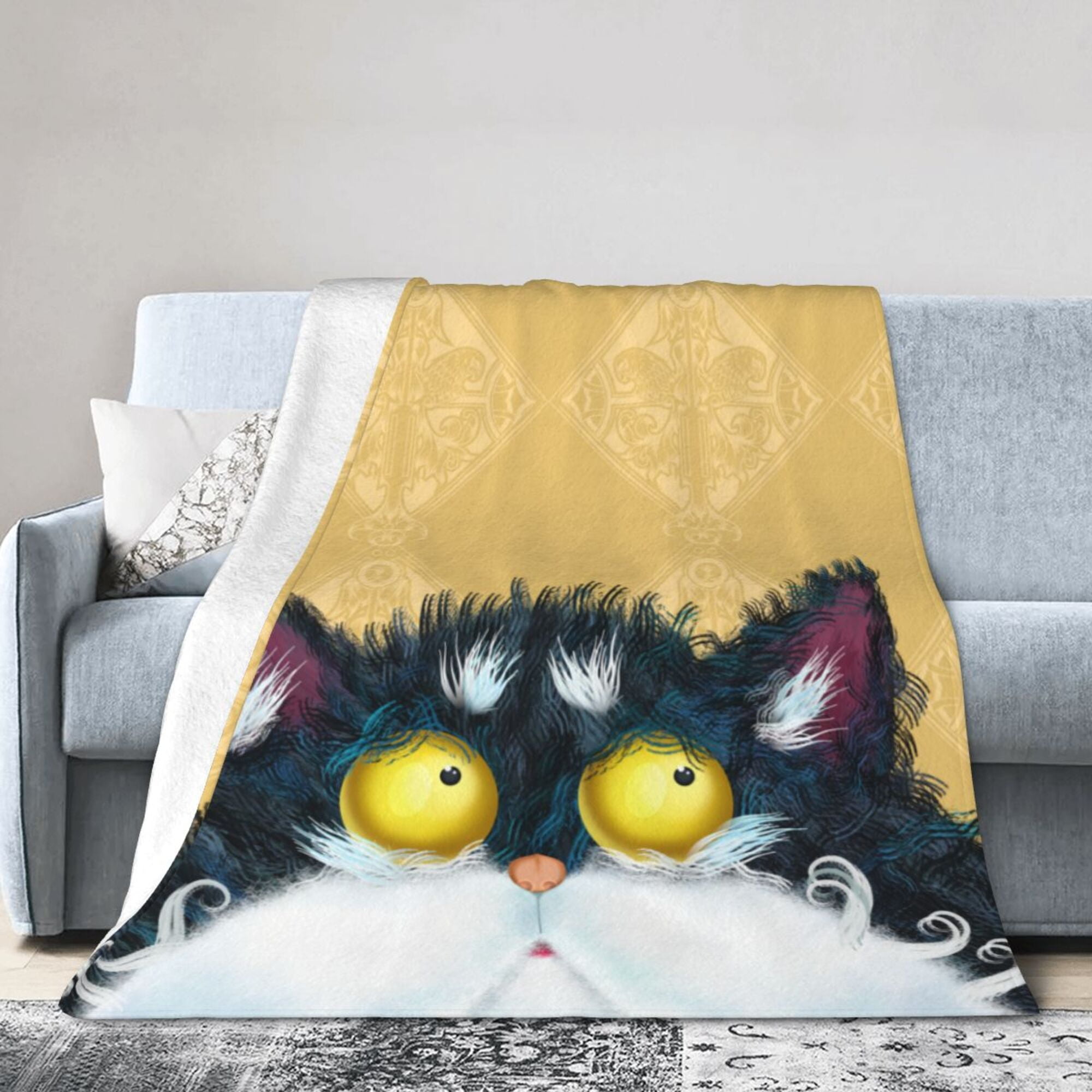 Yellow Rhombus Cat Throw Blanket, Fluffy Soft Cozy Blanket Flannel ...