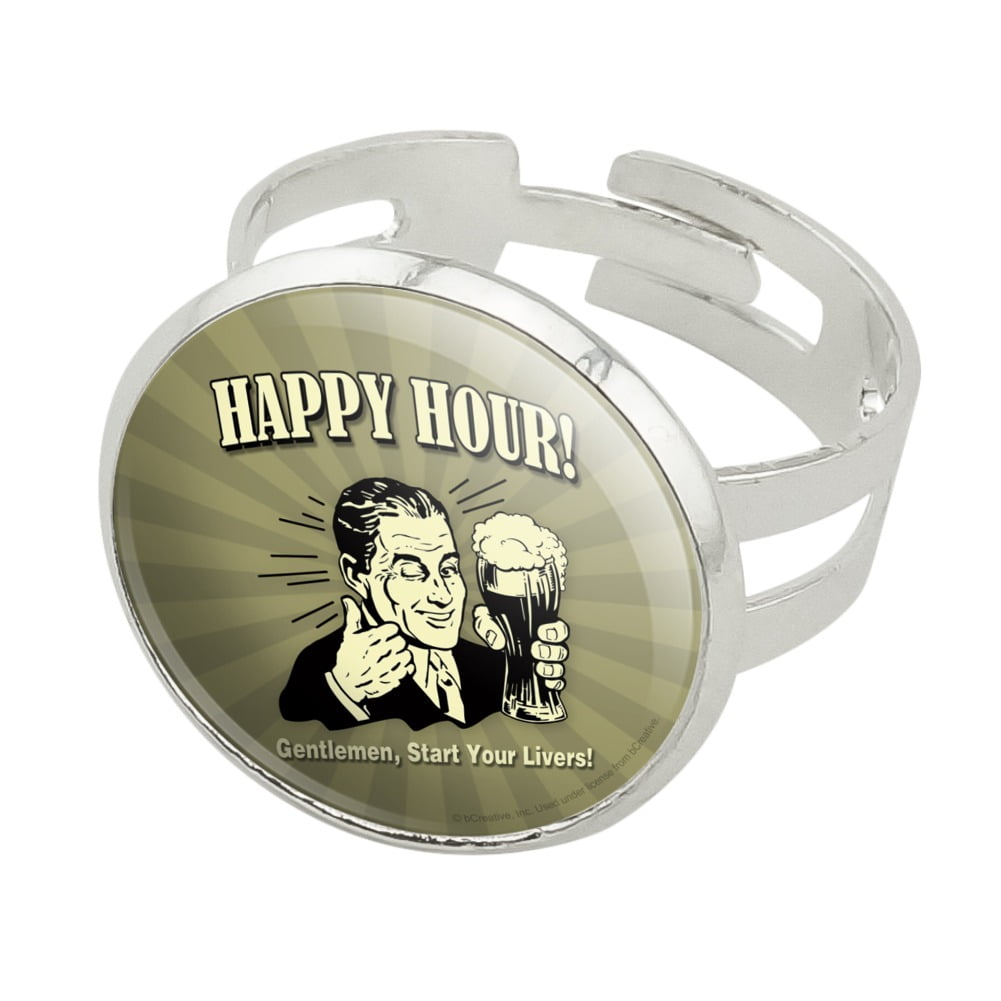 Happy Hour Gentlemen Start Your Livers Funny Humor Silver Plated ...