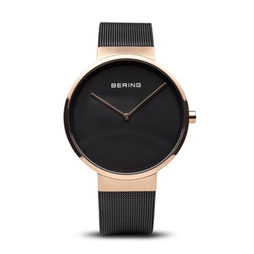 BERING Mens Classic RoseGold Stainless Steel case and black mesh watch ...